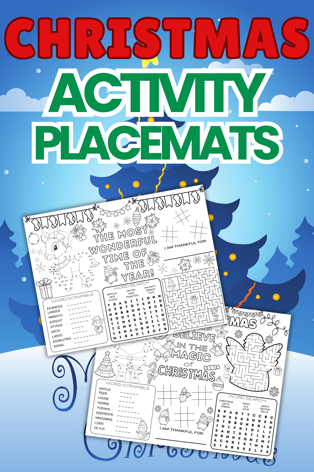 Kids Christmas Activity Placemats - Fun Coloring Sheets
