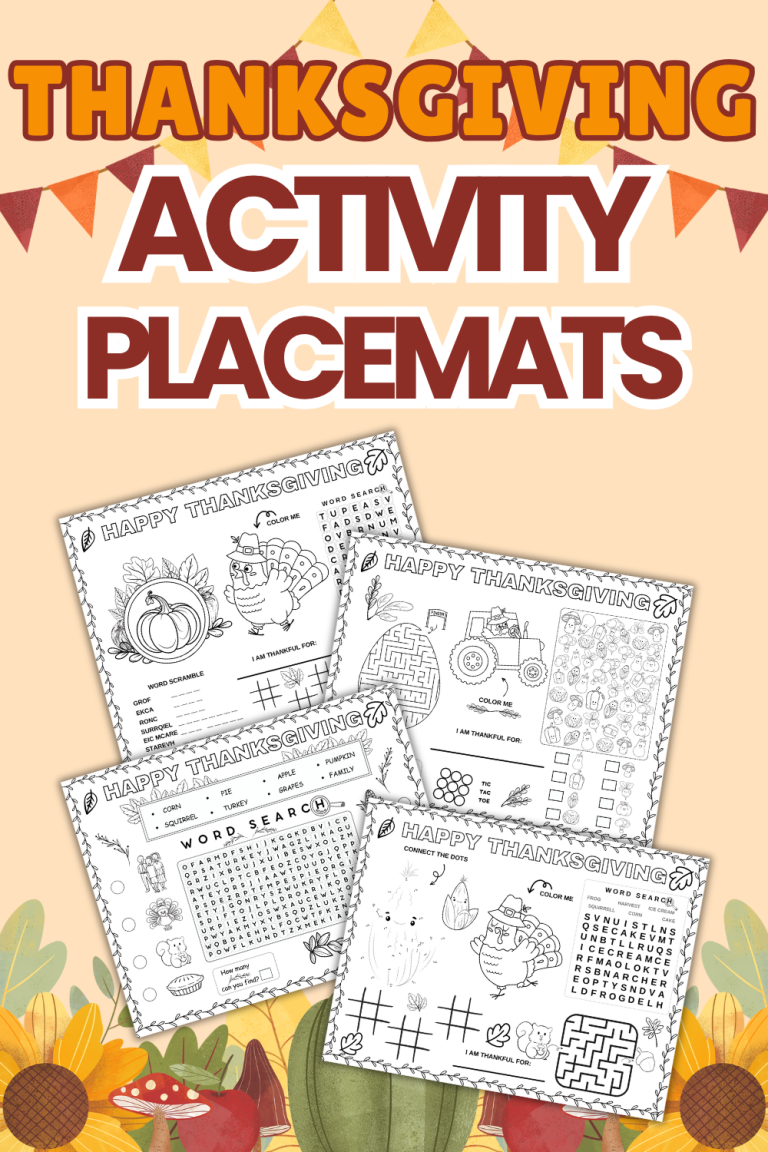 Kids Thanksgiving Activity Placemats - Fun Coloring Sheets