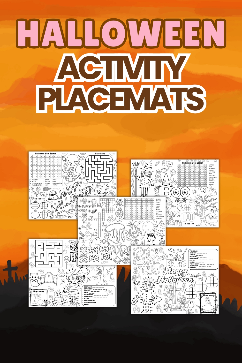 Halloween Activity Placemats - Fun Coloring Sheets