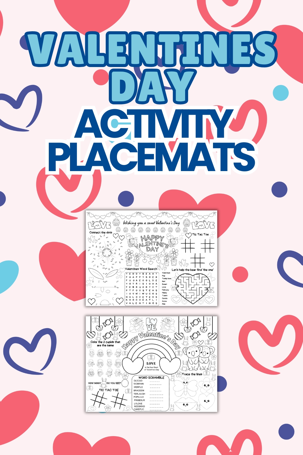 Valentines Day Activity Placemats - Fun Coloring Sheets
