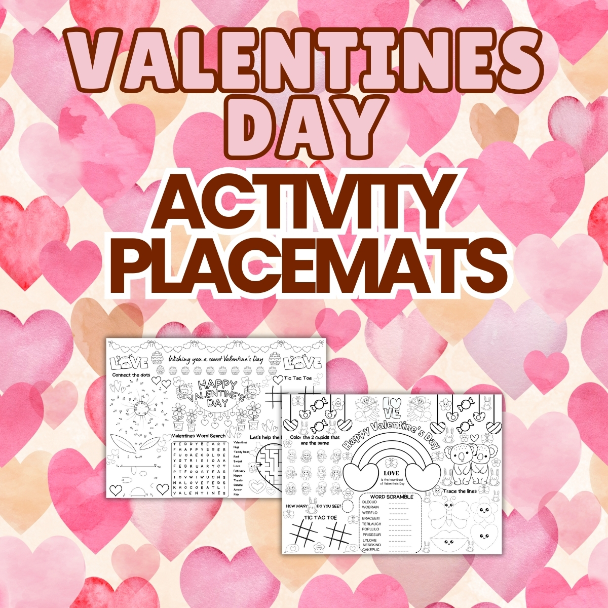 Valentines Day Activity Placemats - Fun Coloring Sheets