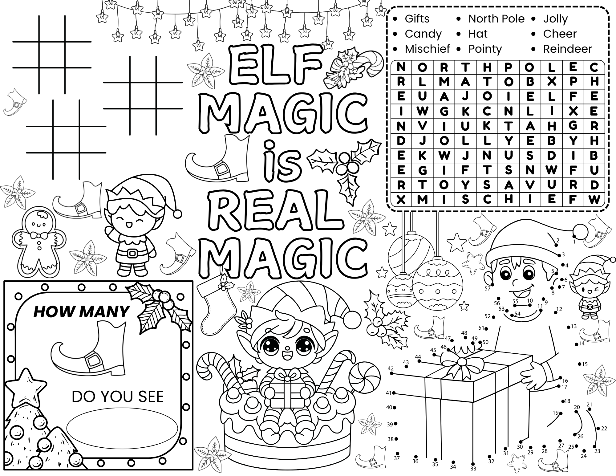 Elf Activity Placemats - Fun Coloring Sheets