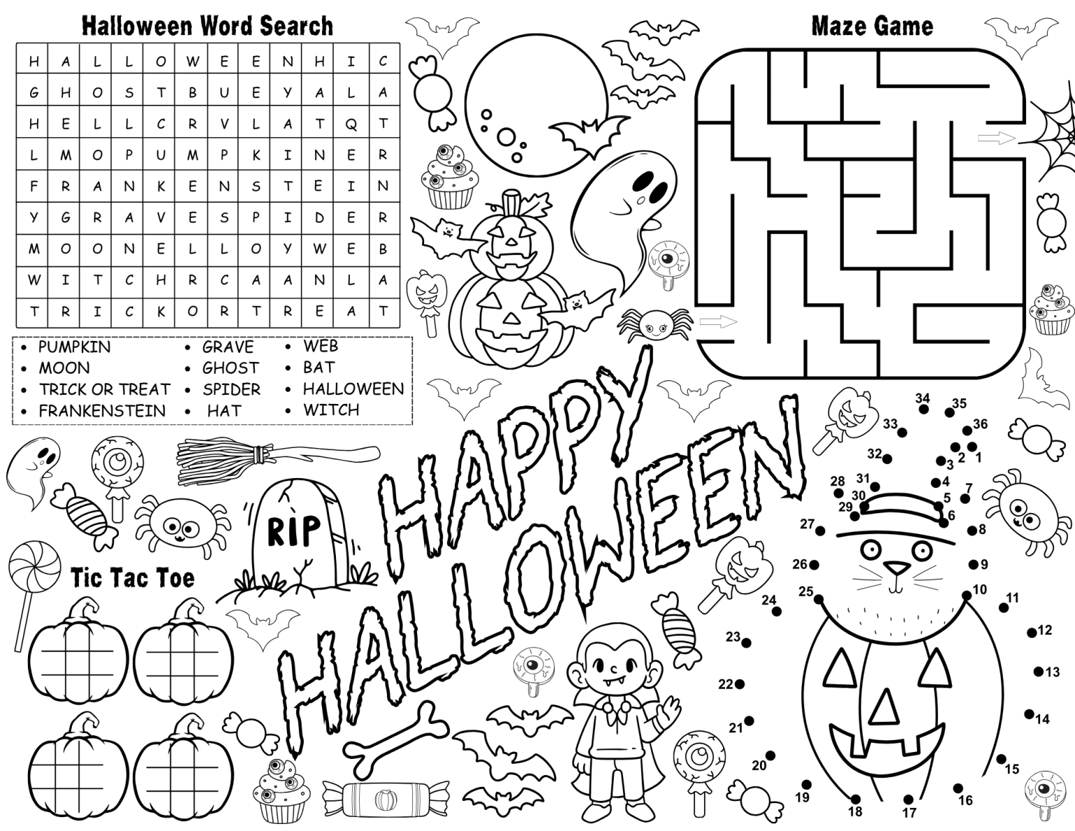 Halloween Activity Placemats - Fun Coloring Sheets