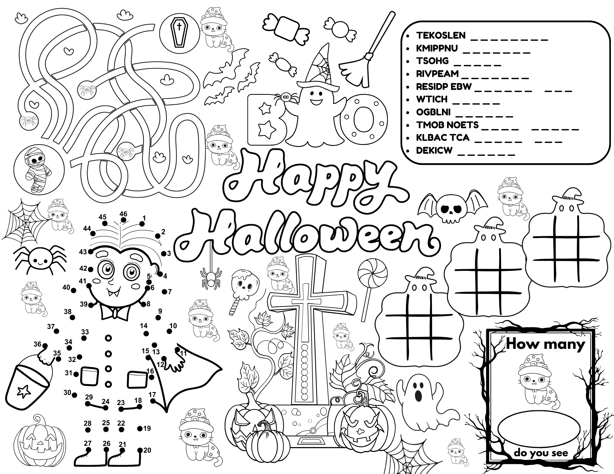 Halloween Activity Placemats - Fun Coloring Sheets
