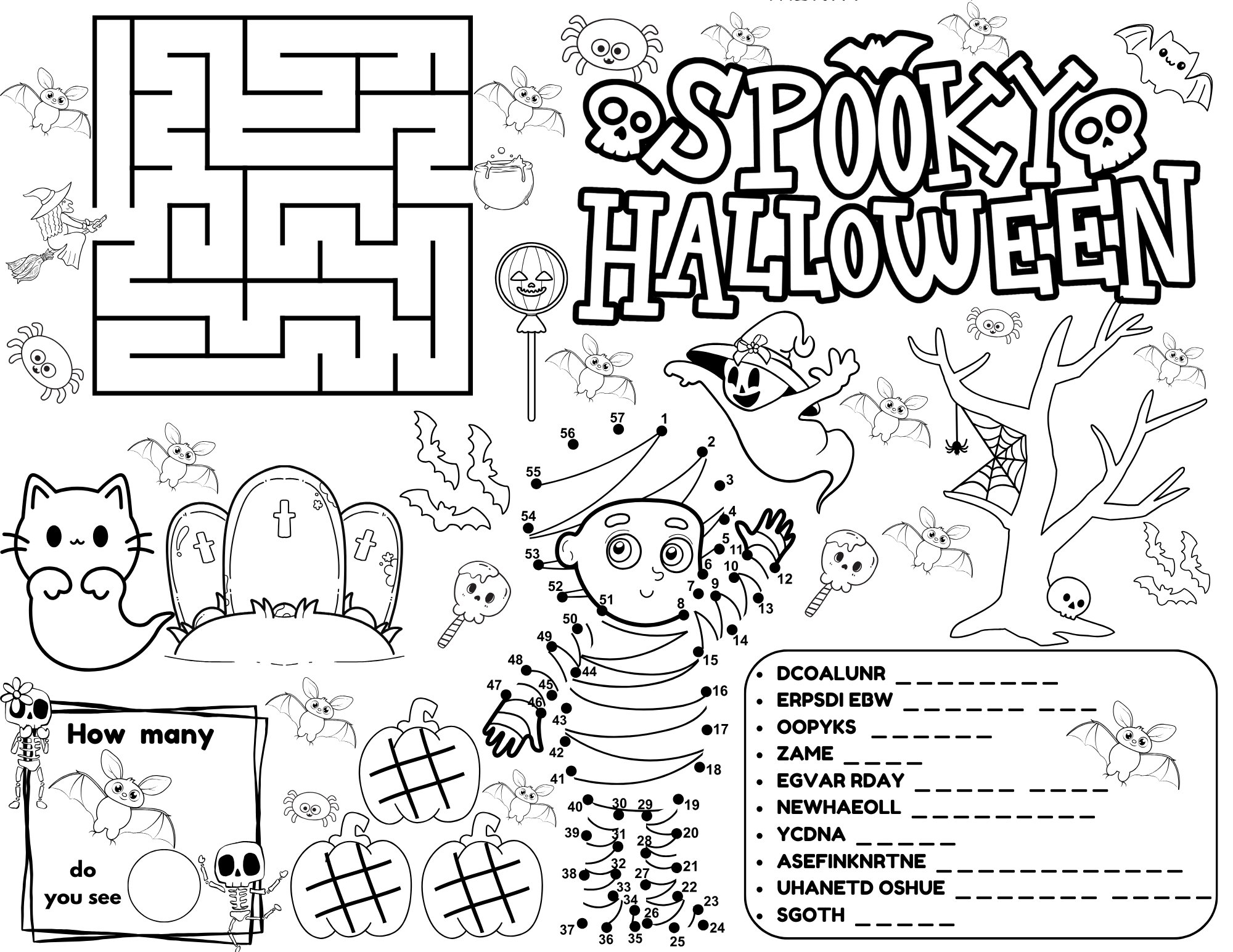 Halloween Activity Placemats - Fun Coloring Sheets