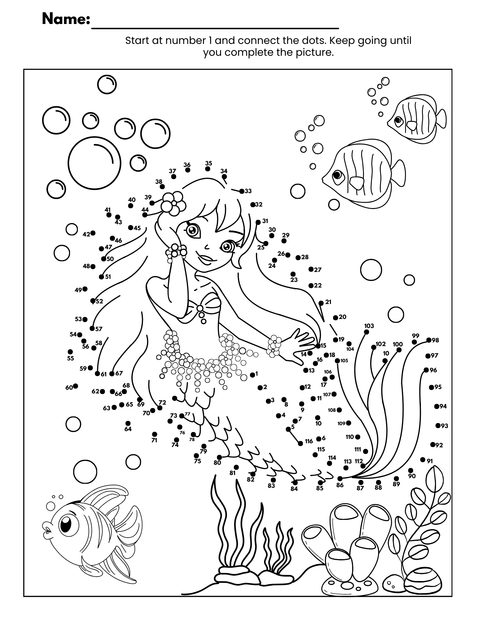 Mermaid Dot to Dot Coloring Pages - Fun Coloring Sheets