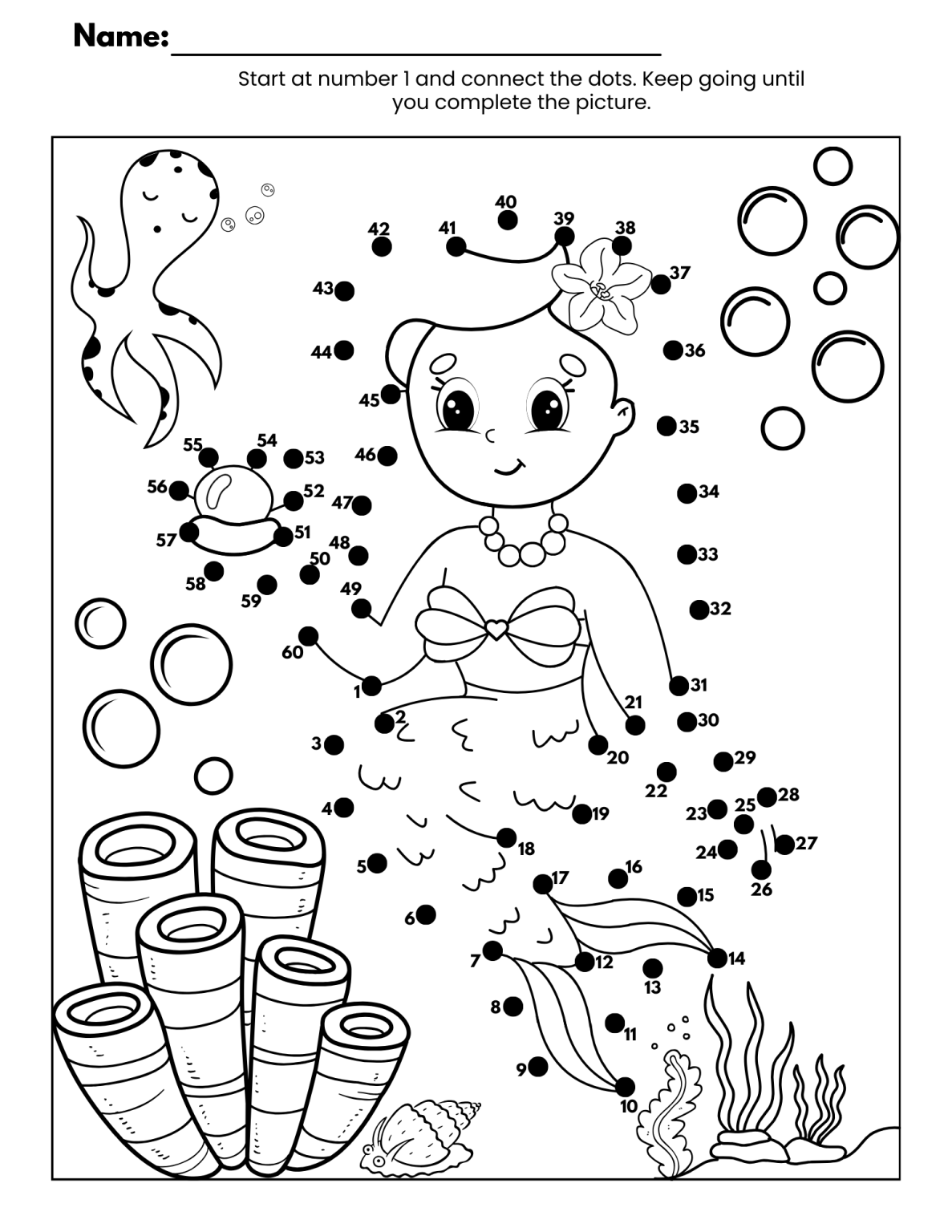 Mermaid Dot to Dot Coloring Pages - Fun Coloring Sheets