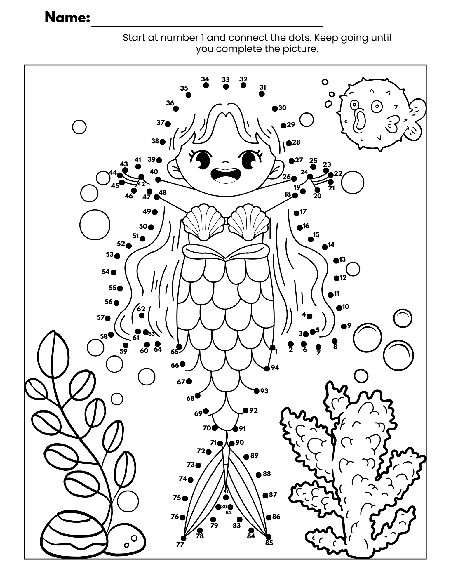 Mermaid Dot to Dot Coloring Pages - Fun Coloring Sheets