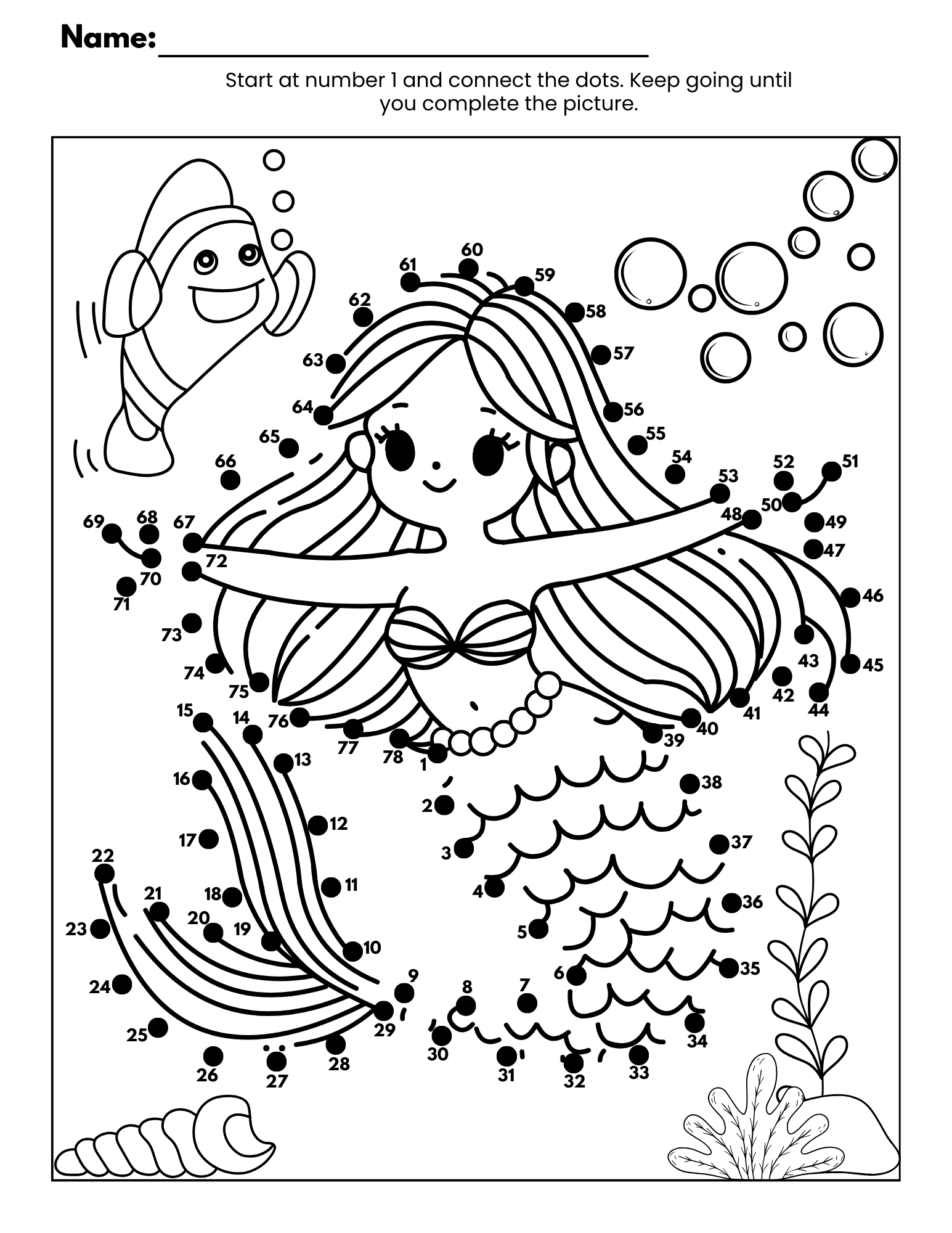 Mermaid Dot to Dot Coloring Pages - Fun Coloring Sheets