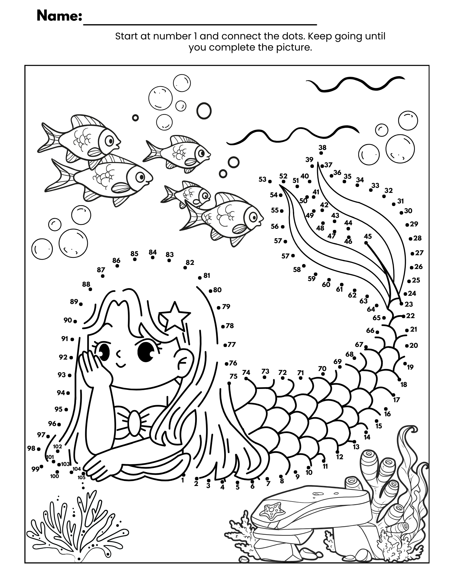 Mermaid Dot to Dot Coloring Pages - Fun Coloring Sheets