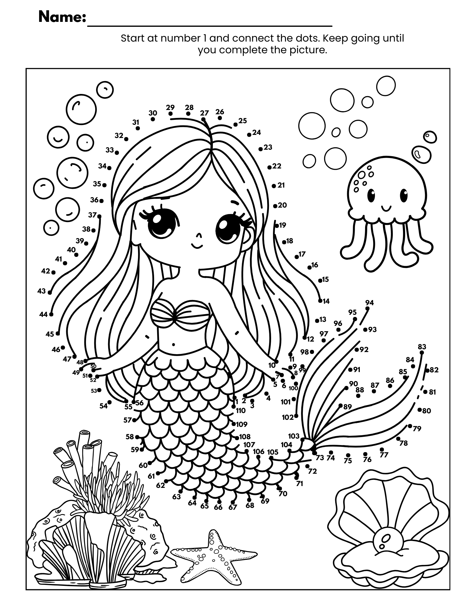 Mermaid Dot to Dot Coloring Pages - Fun Coloring Sheets
