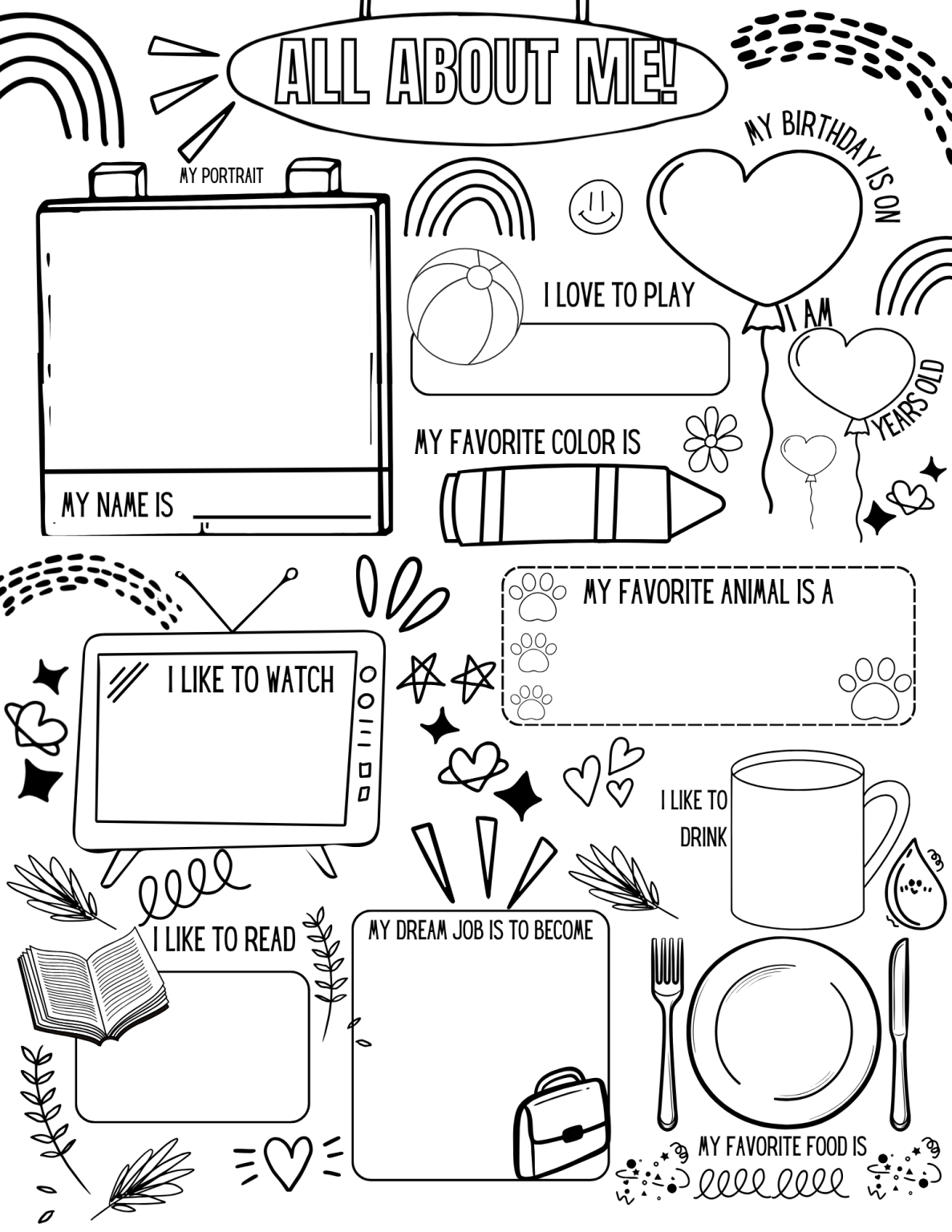 All About Me Pages - Fun Coloring Sheets
