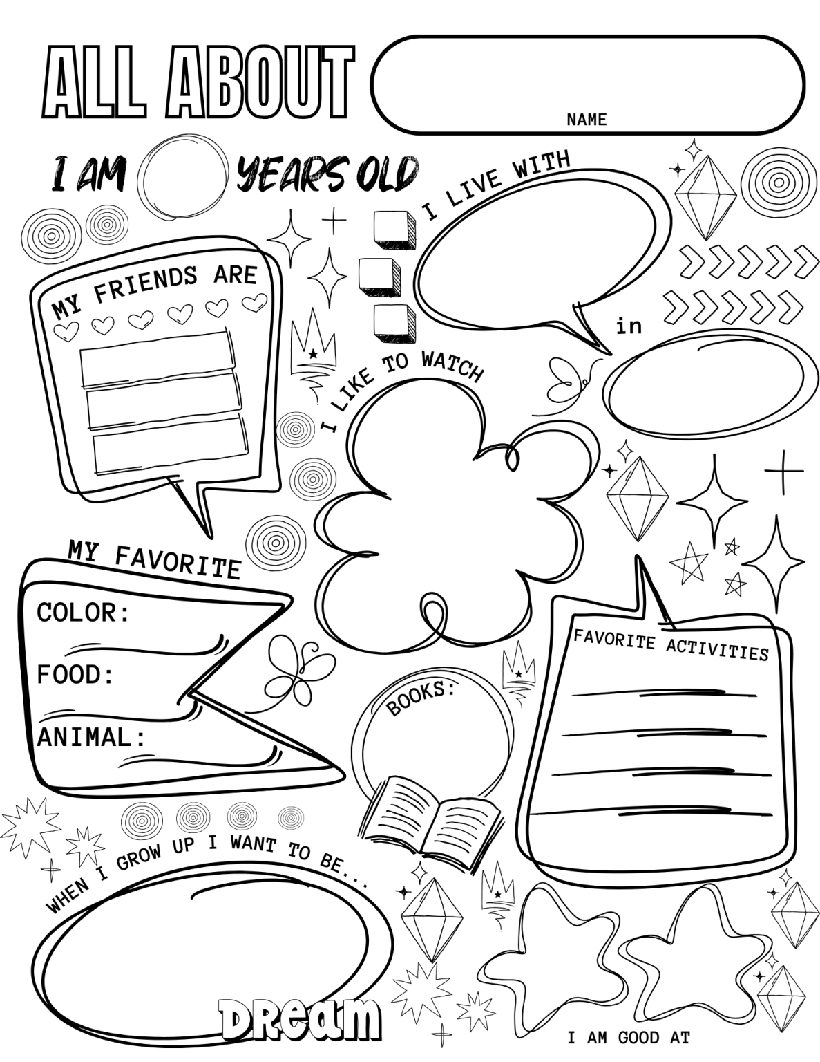 All About Me Pages - Fun Coloring Sheets