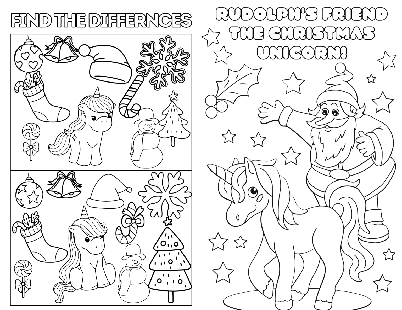 Christmas Unicorn Activity Book - Fun Coloring Sheets