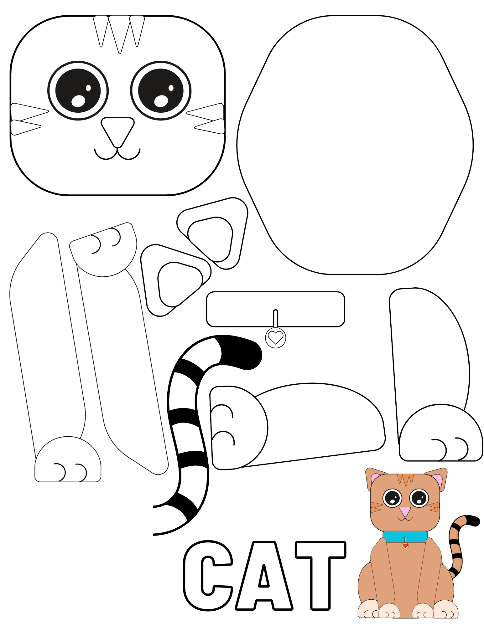 Cut, Paste and Color Animals - Fun Coloring Sheets