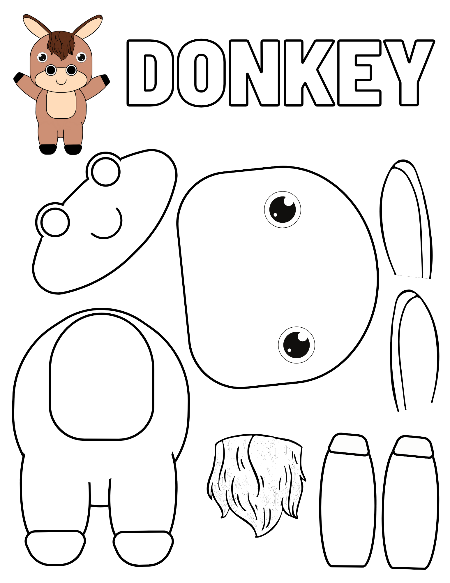 Cut, Paste and Color Animals - Fun Coloring Sheets
