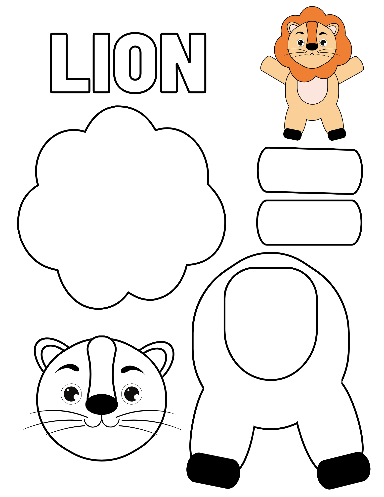 Cut, Paste and Color Animals - Fun Coloring Sheets