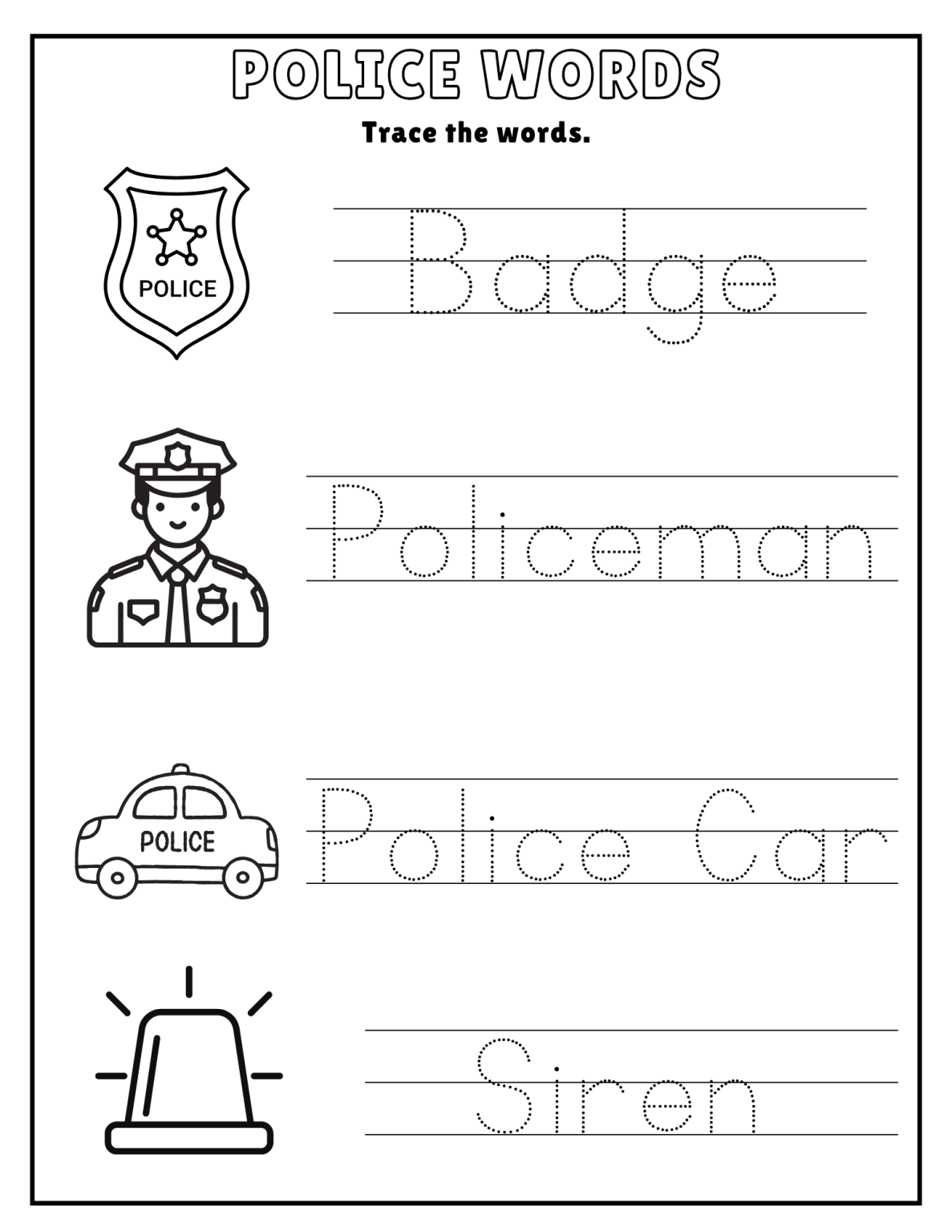 Police Activity and Coloring Sheets - Fun Coloring Sheets