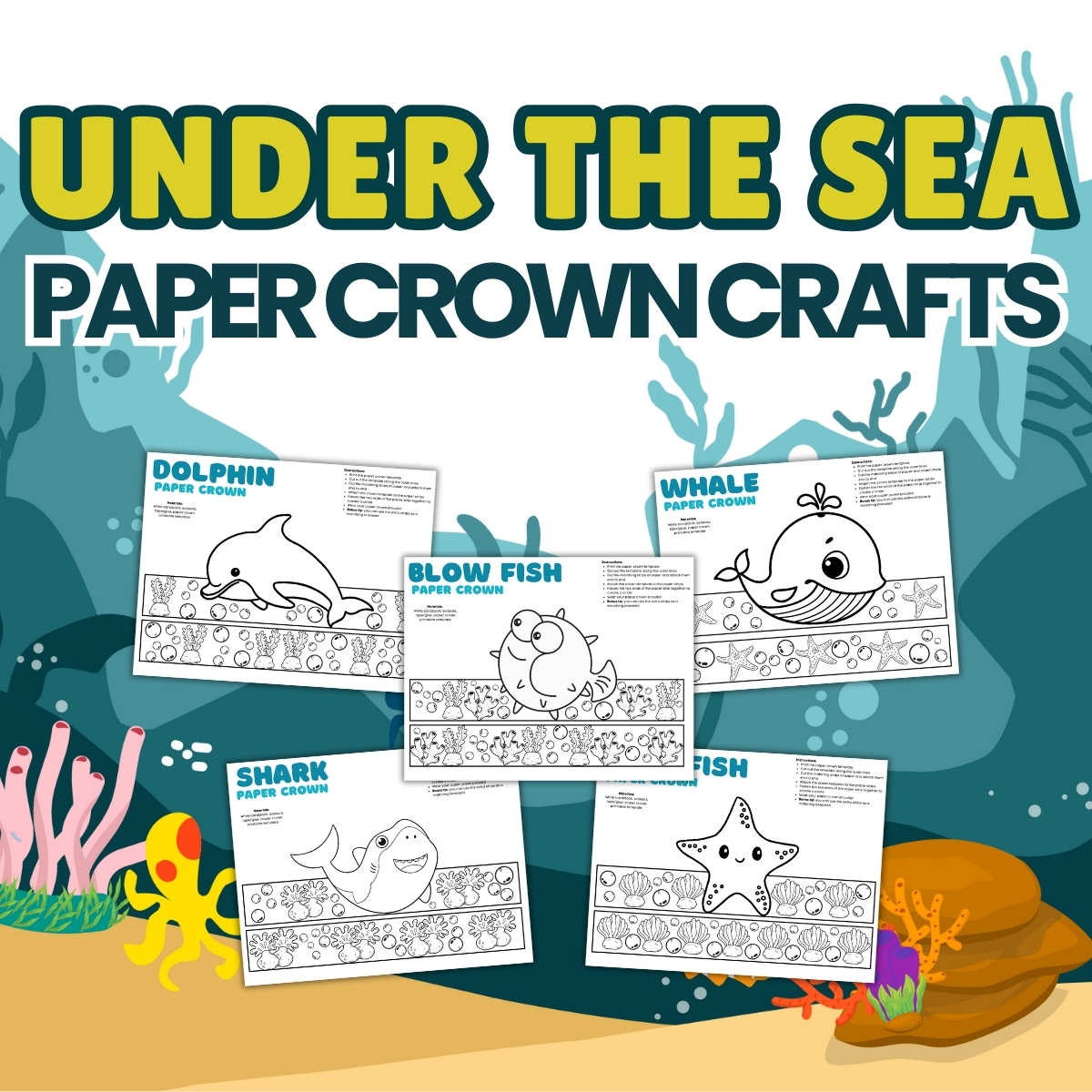 Under the Sea Coloring Crowns - Fun Coloring Sheets
